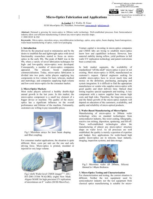 Micro-Optics Fabrication and Applications - SUSS MicroOptics