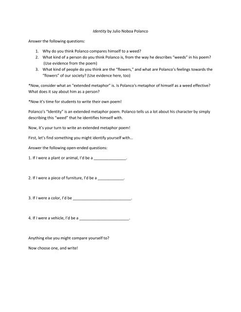 Identity by Julio Noboa Polanco Answer the ... - Cobb Learning