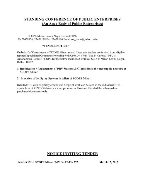 NOTICE INVITING TENDER - scope