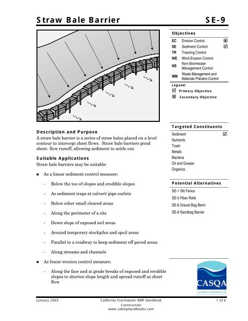 Straw Bale Barrier SE-9 - (BMP) Handbooks