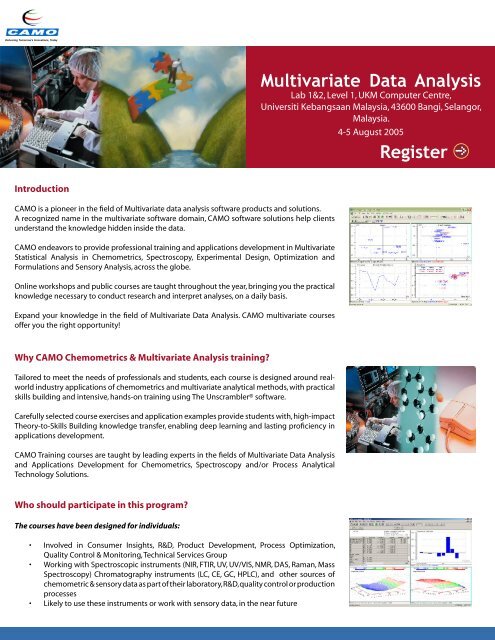Multivariate Data Analysis Training : Malaysia - Camo Multivariate Data Analysis Training : Malaysia - Camo