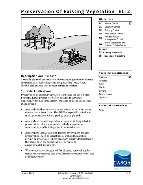 Preservation Of Existing Vegetation EC-2 - (BMP) Handbooks