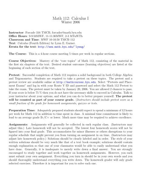Math 112: Calculus I - Mathematics Department