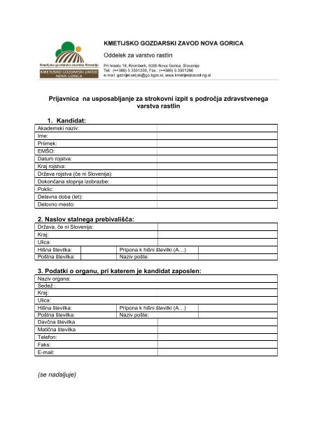 Prijavnica na usposabljanje za strokovni izpit s podroÄ ja ...