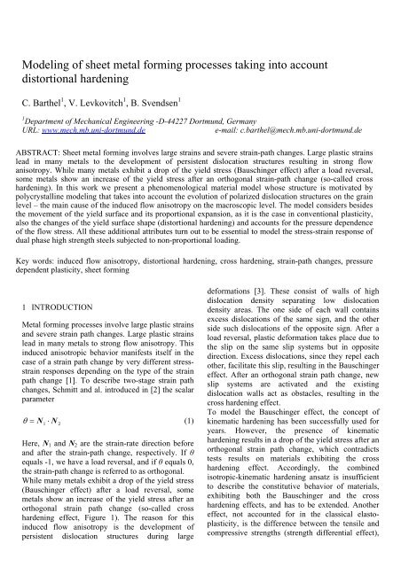Modeling of sheet metal forming processes taking into account ...