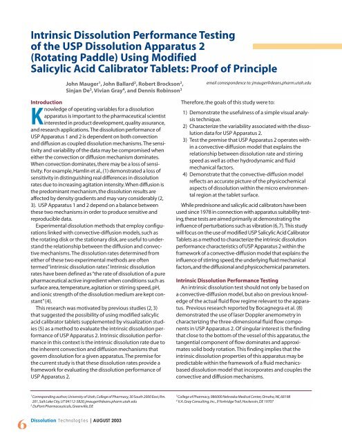 Intrinsic Dissolution Performance Testing of the USP Dissolution ...