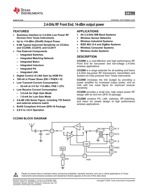2.4-GHz RF Front End, 14-dBm output power