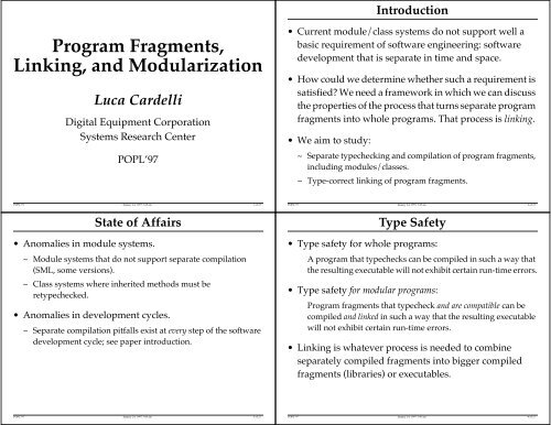 Program Fragments, Linking, and Modularization - Luca Cardelli
