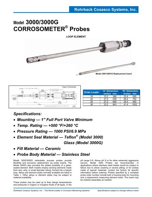 Model 3000/3000G CORROSOMETER Probes - Rohrback Cosasco ...