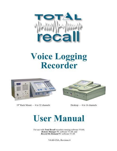 Voice Logging Recorder User Manual - VLR Communications