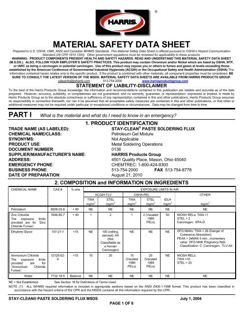 Stay-Clean Paste Flux MSDS - Tropic Supply