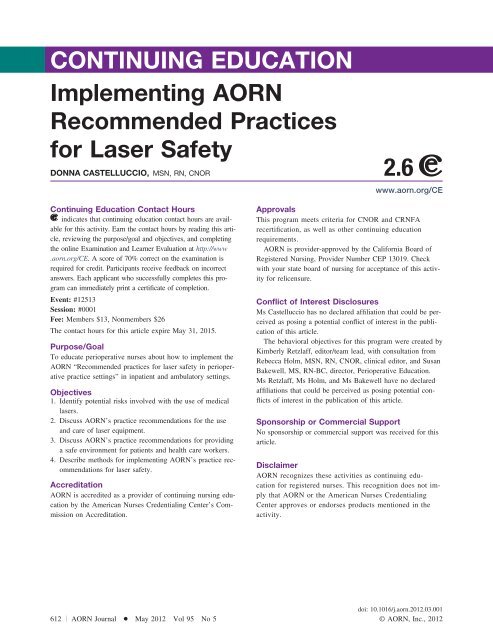 Implementing AORN Recommended Practices for Laser Safety