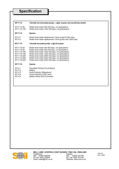 Specification W7