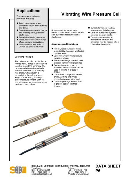 Vibrating Wire Pressure Cell