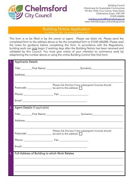 Building Notice Application - Chelmsford Borough Council
