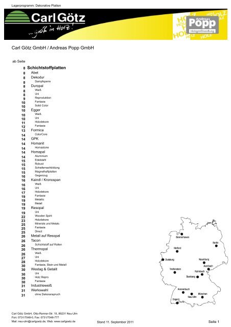 Lagerprogramm - Carl Götz