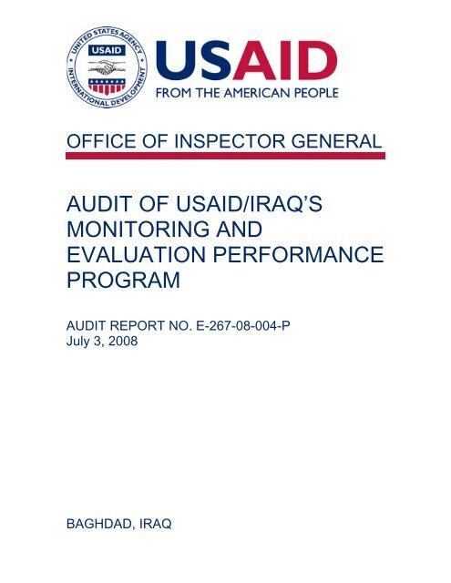 Audit of USAID/Iraq's Monitoring and Evaluation Performance Program
