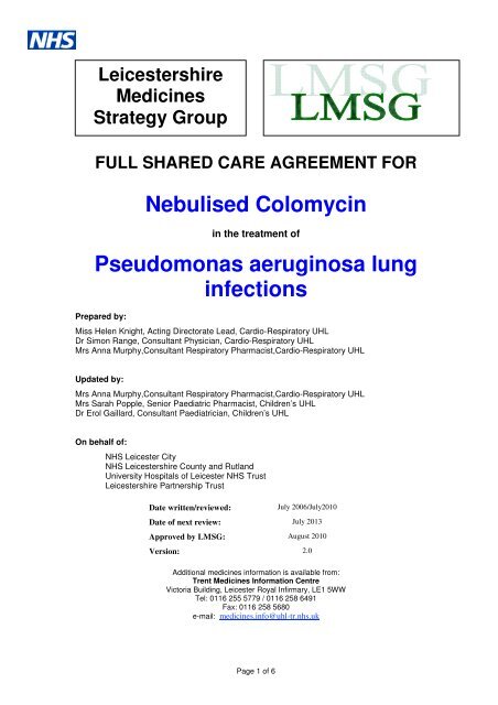 Nebulised Colomycin Pseudomonas aeruginosa lung infections