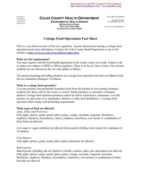 Cottage Food Operations Fact Sheet - Coles County