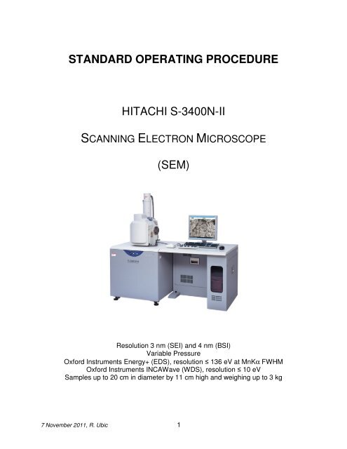 STANDARD OPERATING PROCEDURE HITACHI S-3400N-II (SEM)