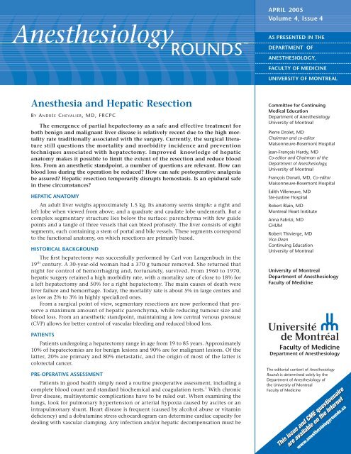 Anesthesia and Hepatic Resection - Anesthesiology Rounds Canada