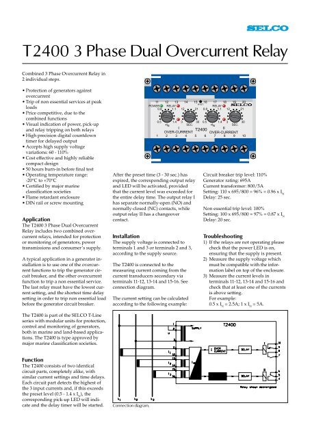 T2400 3 Phase Dual Overcurrent Relay