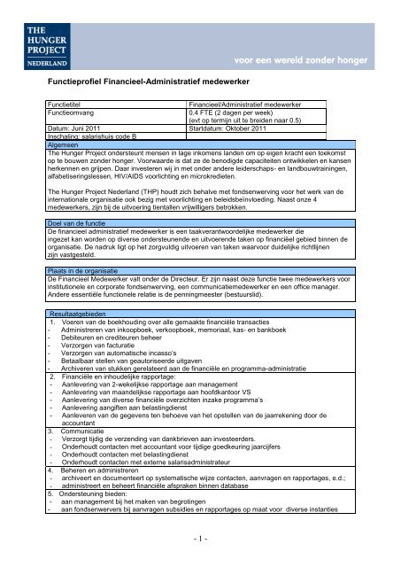 Functieprofiel Financieel-Administratief medewerker - The Hunger ...
