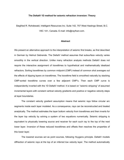 DeltatV - Rayfract Seismic Refraction Tomography