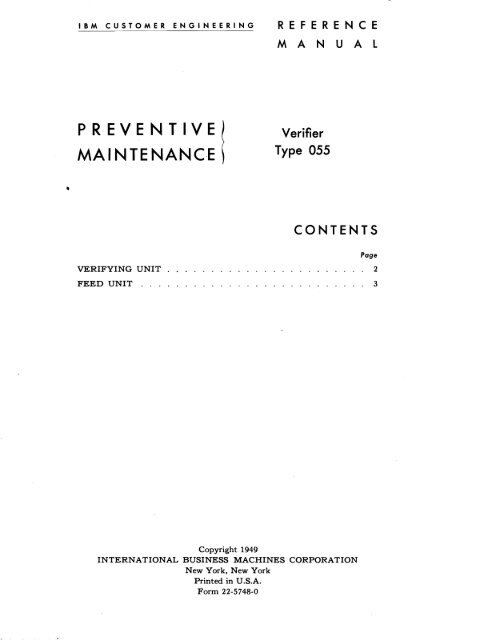 PREVENTIVE MAINTENANCE - IBM 1401