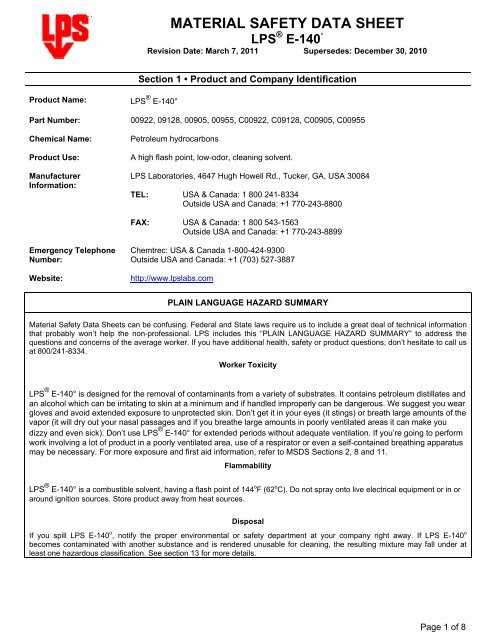 Material Safety Data Sheet (MSDS)