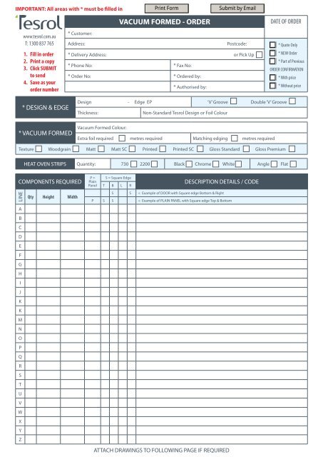 VACUUM FORMED - ORDER - Tesrol