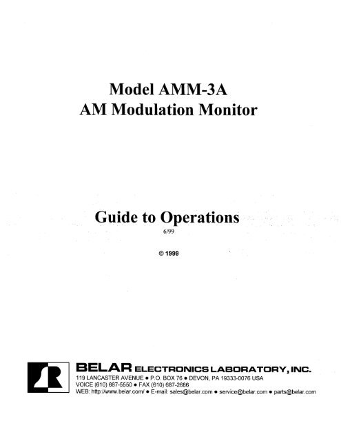 Model AMM-3A AM Modulation Monitor - Belar