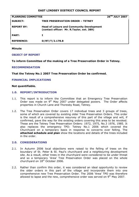 Tree Preservation Order - Tetney - East Lindsey District Council
