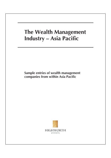 Sample Profiles for the Wealth Management Industry – Asia Pacific