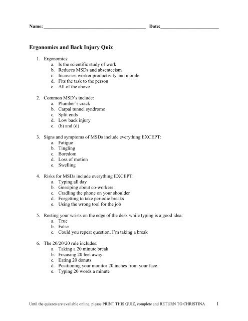 Ergonomics Quiz