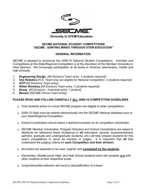 SECME NATIONAL STUDENT COMPETITIONS - UCF CECS Diversity