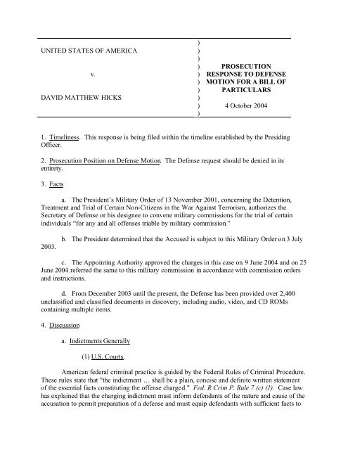 Prosecution Response - Bill of Particulars - 4 Oct 04_REDAâ