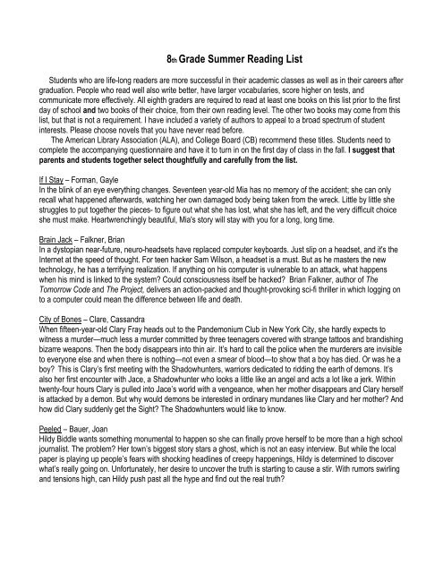 2012 8th Grade Summer Reading List - Seabury Hall