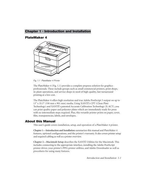 Chapter 1 - Introduction and Installation PlateMaker 4 ... - Xante.com