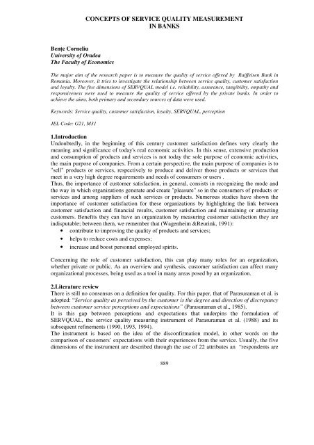 CONCEPTS OF SERVICE QUALITY MEASUREMENT IN BANKS