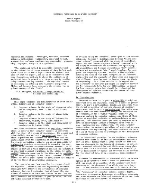 RESEARCH PARADIGMS IN COMPUTER SCIENCE* Peter Wegner ...