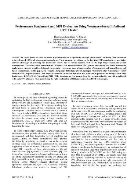 Performance Benchmark and MPI Evaluation Using ... - ijssst