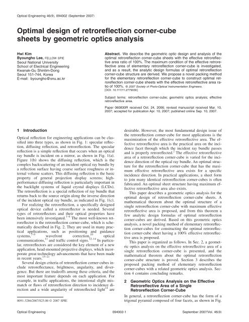 Optimal design of retroreflection corner-cube sheets by geometric ...