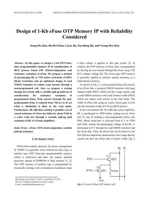 Design of 1-Kb eFuse OTP Memory IP with Reliability ... - Jsts.org