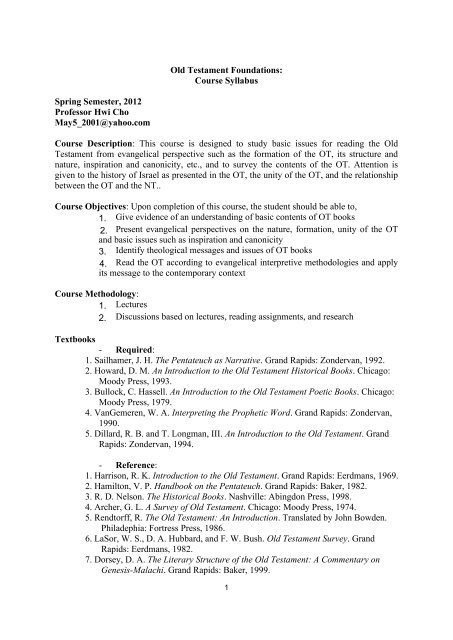 Old Testament Foundations: Course Syllabus Spring Semester ...