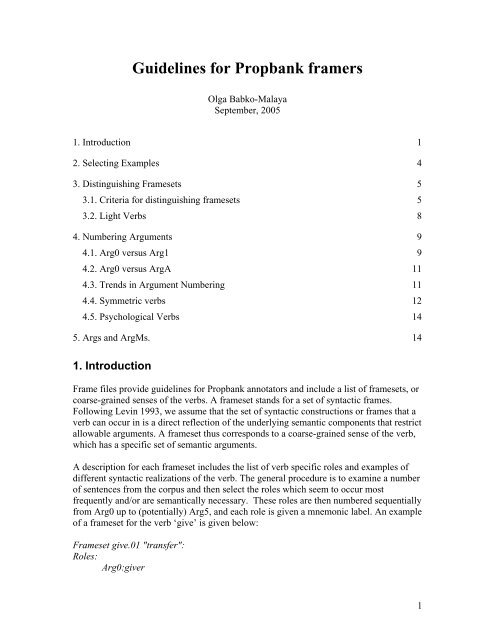 Guidelines for Propbank framers