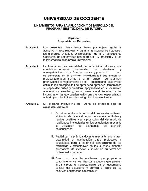 Lineamiento del Programa Institucional de Tutorías - Universidad de ... Lineamiento del Programa Institucional de Tutorías - Universidad de ...