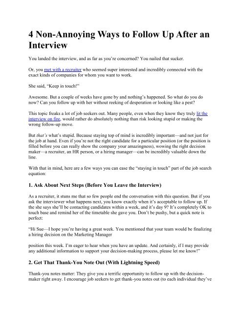 4 Non Annoying Ways To Follow Up After An Interview