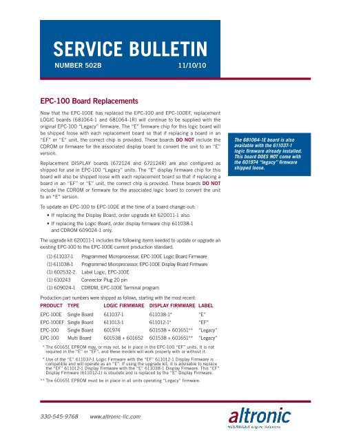 Bulletin 502b: EPC-100 Board Replacements - Altronic Inc.