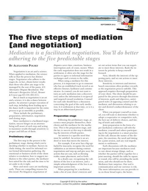 The five steps of mediation (and negotiation) - Plaintiff